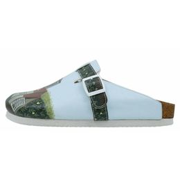 DOGO Damen Hausschuh "Comfie Pantoletten Hausschuhe Going On An Adventure Damen", Gr. 37, blau, Lederimitat, Schuhe, Handgefertigt