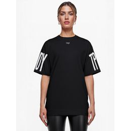 Trueprodigy Damen Oversize-Shirt "Viktor F Logo Print Oversized Rundhals", schwarz, Gr. L, Obermaterial: 100% Baumwolle CO., Shirts