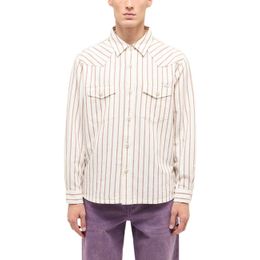 Mustang Herren Langarmhemd "Herren Style Branson", beige, Gr. XL, gestreift, Twill, 70% Baumwolle, 30% Leinen, Hemden