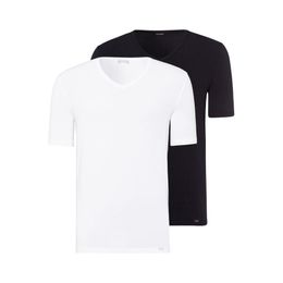 Hanro Unterhemd / Shirt Kurzarm Natural Function in Schwarz / wei&szlig; | Gr.: XL