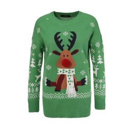 Aniston CASUAL Weihnachtspullover in gr&uuml;n-wei&szlig;-hellbraun-rost-marine | Gr.: 40