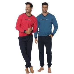 AUTHENTIC LE JOGGER Pyjama in petrol-navy, rot-navy | Gr.: 56/58