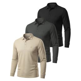 Normani 3er Set Herren Langarm Poloshirt Lyroe in Schwarz/Anthrazit/Beige | Gr.: XXL