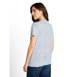 Tom Tailor Damen Kurzarmshirtwei&szlig; small leav, Gr. L, bedruckt, gemustert, Web, Obermaterial: 65% Polyester, 35% Viskose, Shirts, Sommershirt mit