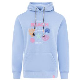 Zwillingsherz Damen Hoodie ""Beach Club""hellblau, Gr. S, Sweatware, Obermaterial: 50% Baumwolle, 50% Polyester, Sweatshirts, Muschel-Motiv, Kapuze