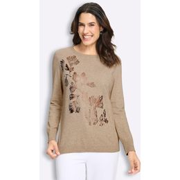Inspirationen Damen Strickpullover "Feinstrick-Pullover", beige, Gr. 48, gebl&uuml;mt, gemustert, 50% Viskose, 28% Polyester, 22% Polyamid, Pullover