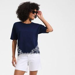 LANDS' END Flammgarn-Shirt mit Saumstickerei f&uuml;r Damen, Damen, size: regular, Blau, Baumwolle, by Lands' End