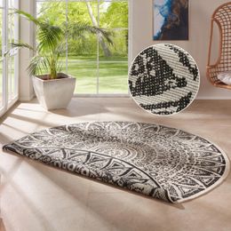 Teppich, H:5mm &Oslash;:140cm, schwarz, freundin Home Collection, Polypropylen (PP), Wohnzimmer, Teppiche, "Lilja Wendeteppich", In-& Outdoor, beidseitig,