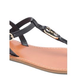 Tommy Hilfiger Damen Riemchensandale "LEATHER THONG SANDAL", Gr. 37, schwarz, Leder, unifarben, Basic, Schuhe, Sommerschuh, Sandalette mit Schmucklogo