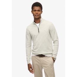 Superdry Herren Troyer "ESSENTIALS COTTON HALF ZIP", beige, Gr. L, meliert, Strick, Obermaterial: 100% Baumwolle, Pullover, aus Baumwolle, Slim Fit,