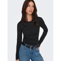 Only Damen Langarmshirt "ONLZELE L/S ROUNDNECK TOP JRS", schwarz, Gr. XS, bedruckt, Jersey, Obermaterial: 95% Polyester, 5% Elasthan, Shirts
