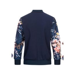 CLOUD 5IVE Damen Bomberjacke "CLOUD 5IVE Blouson with Flower Print Sleeves"navy, multicolor, Gr. XXL, mehrfarbig, 95% Polyester, 5% Elasthan, Jacken