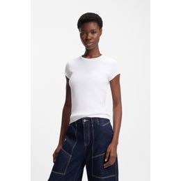 BOSS Orange Damen Kurzarmshirt "Ecute Premium Damenmode", wei&szlig;, Gr. XL, unifarben, Feinripp, Obermaterial: 98% Baumwolle, 2% Elasthan, Shirts, Slim