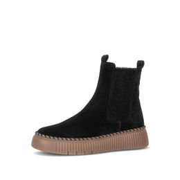 Gabor Damen Chelseaboots, Gr. 44, schwarz, Elastischer Einsatz, Veloursleder, unifarben, Schuhe, Plateau, Stiefelette mit zwei Anziehlaschen