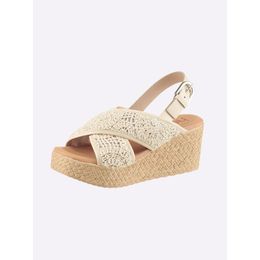 Heine Damen Sandalette, Gr. 40, beige, Rindsleder, Textil, Schuhe