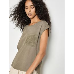 Apricot Damen T-Shirt "T-Shirt aus Leinenmischung", gr&uuml;n, Gr. 40, uni, gewebt, Obermaterial: 82% Viskose CV. 18% Leinen LI., Tops