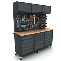 Valkenpower Werkbank mobil 2x 5 und 1x 7 Schubladenschrank inkl. Werkzeugwand und Oberschrank