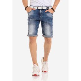 Cipo & Baxx CIPO & BAXX Herren Caprijeans, blau, Gr. 42, Abriebeffekte, Denim/Jeans, Obermaterial: 99% Baumwolle, 1% Elasthan, Jeans