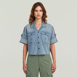 G-Star Raw G-STAR Damen Hemdbluse "Boxy Relaxed Shirt ss wmn", blau, Gr. M, unifarben, Denim/Jeans, Obermaterial: 100% Baumwolle, Blusen, mit gekrempelten