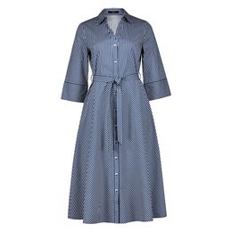 Zero Damen Hemdblusenkleid "Damen mit 3/4 Arm", blau, Gr. 34, Obermaterial: 98% Baumwolle, 2% Elasthan, Kleider, Bindeg&uuml;rtel