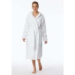 Schiesser Damen Damenbademantel "Essentials", Gr. S, wei&szlig;, Baumwolle, unifarben, Hausm&auml;ntel, mit kuscheliger Kapuze