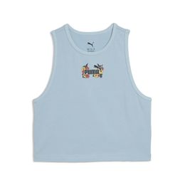 Puma Kinder Tanktop "MID 90s Slim Graphic Tanktop M&auml;dchen", blau, Gr. 128, Obermaterial: 95% Baumwolle, 5% Elasthan. Rippe: 20% Polyester, 80%