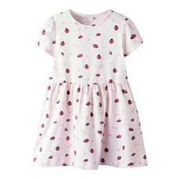 name it M&auml;dchen Jerseykleid "NMFFILLA SS DRESS BOX PB", rosa, Gr. 128, bedruckt, Single Jersey, Obermaterial: 95% Baumwolle, 5% Elasthan, Kleider