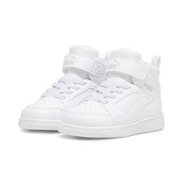 Puma Kinder Sneaker "Puma Rebound V6 Mid Sneakers Kinder", Gr. 22, wei&szlig;, Obermaterial: Textil, Synthetik. Futter: Textil. Innensohle: Textil.