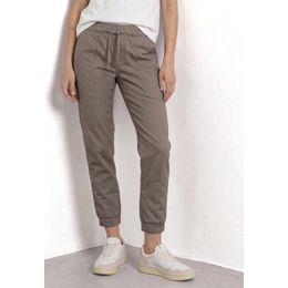 Street One Damen Jogger Pants, braun, Gr. 44, unifarben, Web, 97% Baumwolle, 3% Elasthan, Hosen, aus Baumwolle mit Stretchanteil