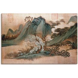 Wandbild Artland, B:60cm H:40cm, beige, Leinwand, Wohnzimmer, Bilder, "Wei&szlig;e Wolken und gr&uuml;ne Berge", als Leinwandbild, Poster in verschied. Gr&ouml;&szlig;en