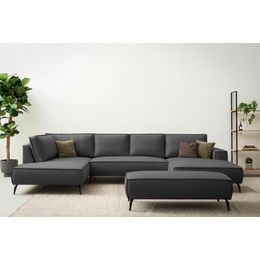 Wohnlandschaft OTTO HOME, B:354cm H:83cm T:193cm, grau, Sofas, "TVINNU Leinenoptik, 354, mit Hocker", Recamiere rechts/links, stellbar zum Schlafsofa