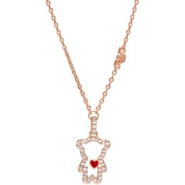 Emporio Armani Damen Kette mit Anh&auml;nger "Schmuck Geschenk Metall Halskette Teddy mit Herz", Metall, L: 42 B: 1mm, rosa, Metall, B:1mm, Halsketten,
