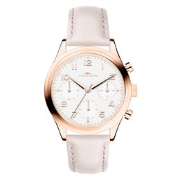 Fynch-Hatton Damen Chronograph, rosa, Armbanduhren, Quarzuhr, Armbanduhr, Damenuhr, Lederarmband, analog, Stoppfunktion