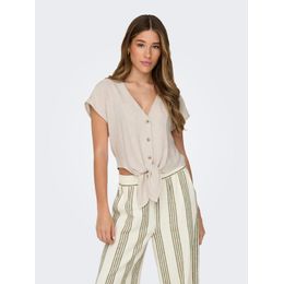 Only Damen Kurzarmbluse "ONLSIESTA SS KNOT LIN BL SHIRT PNT NOOS", gelb, Gr. L, unifarben, Web, Obermaterial: 80% Viskose, 20% Leinen, Blusen,