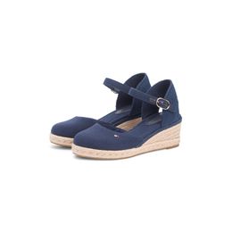 Tommy Hilfiger Damen Keilsandalette "MID WEDGE ESPAD CLOSED TOE", Gr. 40, blau, Leder, Textil, Schuhe, Plateau, Sommerschuh mit verstellbarer