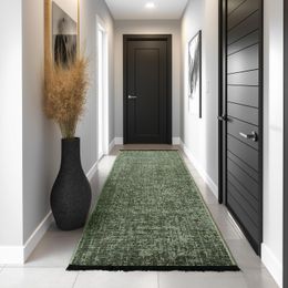 Teppich, B:80cm H:7mm L:250cm, gr&uuml;n, Ayyildiz Teppiche, Chenille, Wohnzimmer, Teppiche, "SPACE 1900, auch als L&auml;ufer", L&auml;ufer, Kurzflor, Boho,