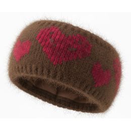 styleBREAKER Damen Stirnband "Strick Stirnband mit Herz Muster", braun, Modisch, M&uuml;tzen