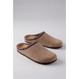 ANISTON SHOES Damen Clog, Gr. 38, beige, Veloursleder, Schuhe, Schlupfschuh, Hausschuh mit farbenfroher Ziernaht - NEUE KOLLEKTION