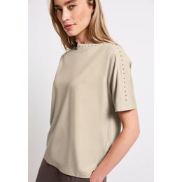 Street One Damen T-Shirt, beige, Gr. 36, unifarben, Stoff, 95% Viskose, 5% Elasthan, Shirts, mit U-Boot-Ausschnitt