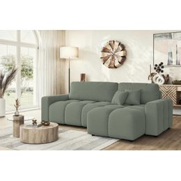 Ecksofa Home Affaire, B:233cm H:88cm T:142cm, gr&uuml;n, 100% Polyester, Wohnzimmer, Sofas, "FELICI, Schlafsofa 233cm, L-Form mit Recamiere beidseitig