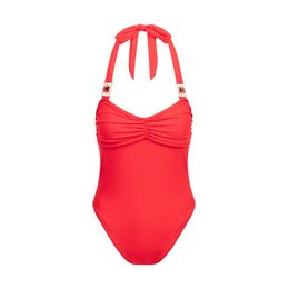 MODA MINX Damen Badeanzug "Amour Rouched", rot, Gr. XS, unifarben, 82% Polyamid, 18% Elasthan, Badeanz&uuml;ge, mit tollem Steinbesatz