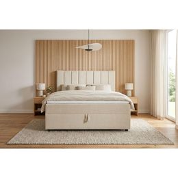 Boxbett OTTO HOME, B:142cm L:210cm, beige, Komplettbetten, "HAILEYY, Polsterbett mit Bettkasten, inkl. Taschenfederkernmatratze H3", mit
