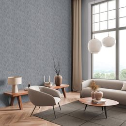 Livingwalls LIVING WALLS Vliestapete "Tropen-Tapete - Bl&auml;ttermuster modern gl&auml;nzend", B/L: 0,53m x 10,5m, Rollen: 1, grau, Wohnzimmer, Tapeten, Elegante