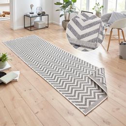 Teppich NORTHRUGS, B:80cm H:5mm L:350cm, grau, Kunstfaser, Wohnzimmer, Teppiche, "Palma Wendeteppich", In-& Outdoor, Wetterfest, Balkon, L&auml;ufer,