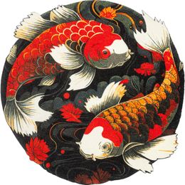 Teppich, H:9mm &Oslash;:90cm, bunt, wash+dry by Kleen-Tex, Polyamid, Flur, Teppiche, "Koi Couple"
