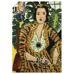 Wandbild Artland, B:70cm H:100cm, orange, Papier, Wohnzimmer, Bilder, "Dame mit blauem Schmuckst&uuml;ck. 1937", als Alubild, Leinwandbild, Poster,