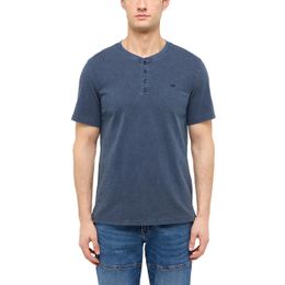 Mustang Herren Henleyshirt "Acton Henley", blau, Gr. M, unifarben, Jersey, Obermaterial: 100% Baumwolle, Shirts, Sommershirt mit kurzer Knopfleiste