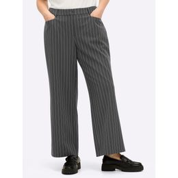 sheego Damen Webhose, grau, Gr. 52, gemustert, gestreift, mehrfarbig, 63% Polyester, 33% Viskose, 4% Elasthan, Hosen