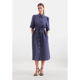Seidensticker Damen Sommerkleid, blau, Gr. 42, unifarben, 100% Leinen, Kleider, 1/2 Kragen Uni