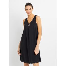 bonprix Damen Nachthemd, Gr. 36, schwarz, Obermaterial: 50% Baumwolle, 50% Viskose. Spitze: 87% Polyamid, 13% Elasthan, Kleider, flie&szlig;endes